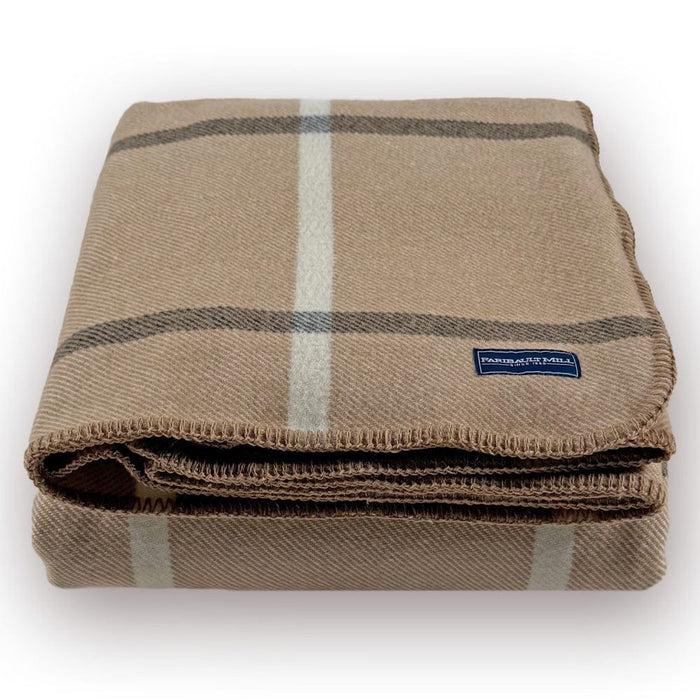 Windowpane Plaid Wool Blanket - Beige