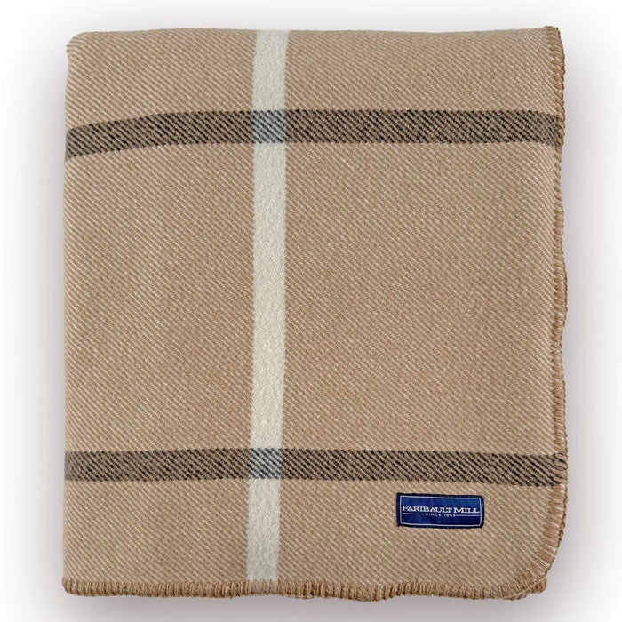 Windowpane Plaid Wool Blanket - Beige