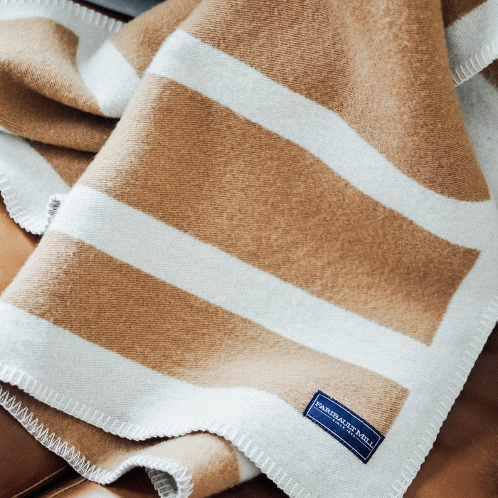 Factory Second Reversible Framed Stripe Wool Throw - Heritage Beige